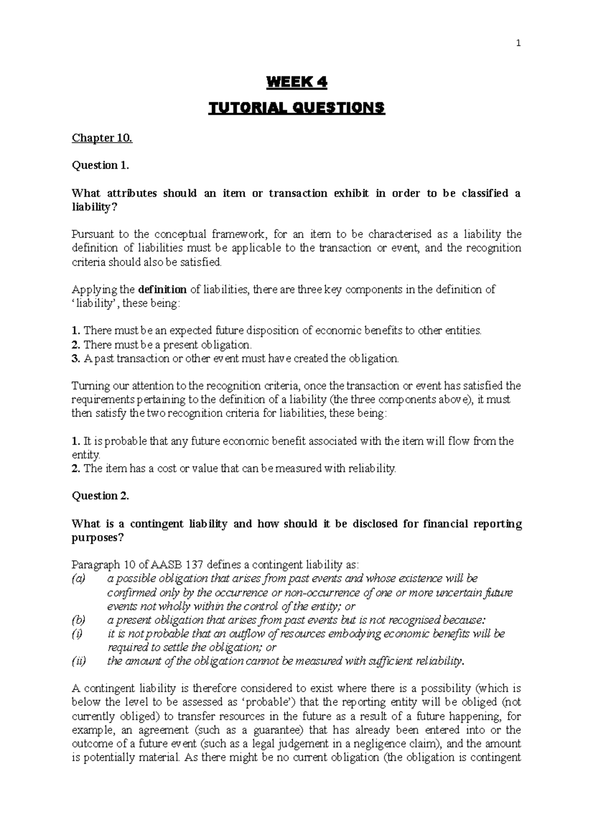 WEEK 4 Ch 10WEEK 2 Ch 3 tutorila lecture notes - WEEK 4 TUTORIAL ...