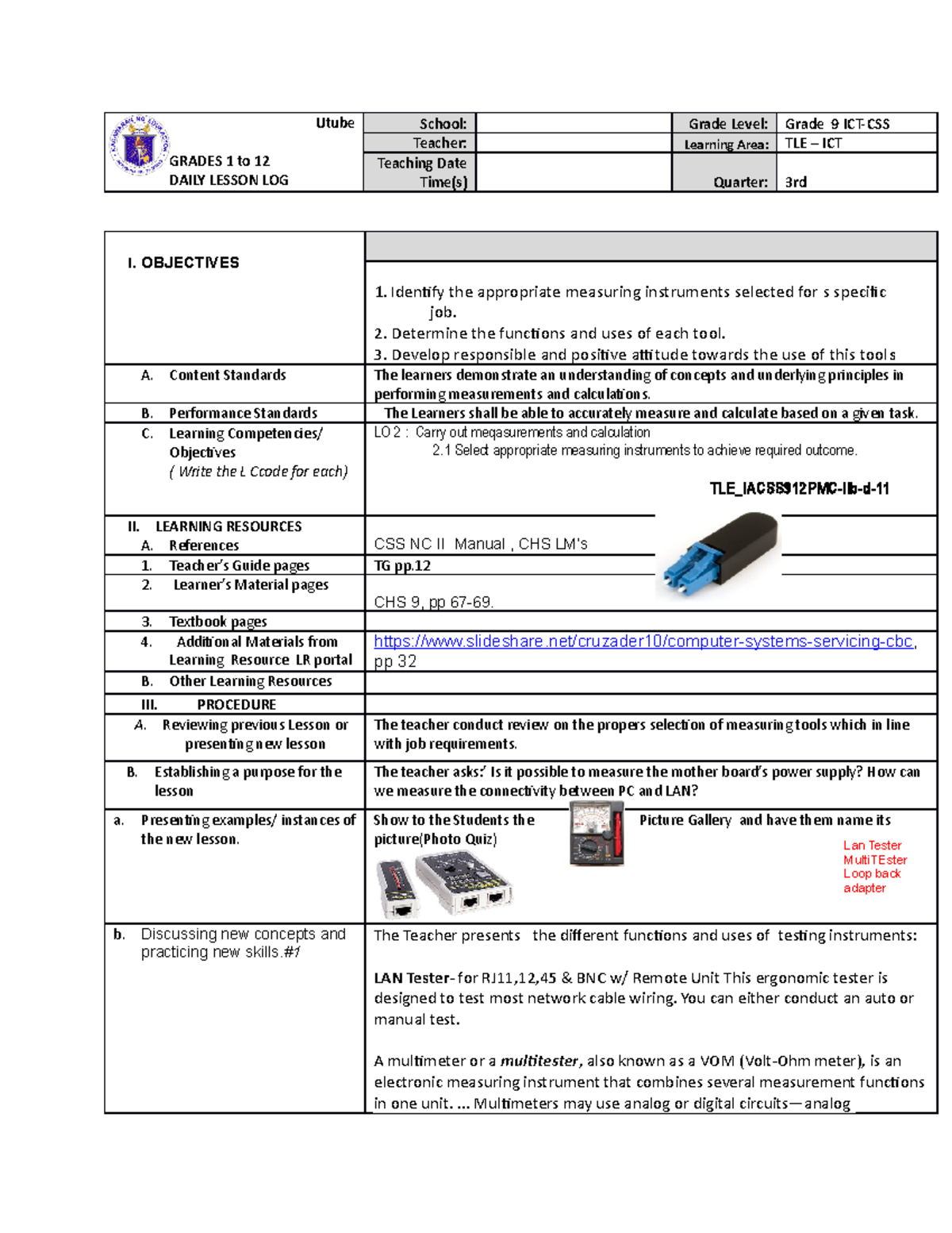 Pdfcoffee - none - Utube GRADES 1 to 12 DAILY LESSON LOG School: Grade Level: Grade 9 ICT-CSS ...