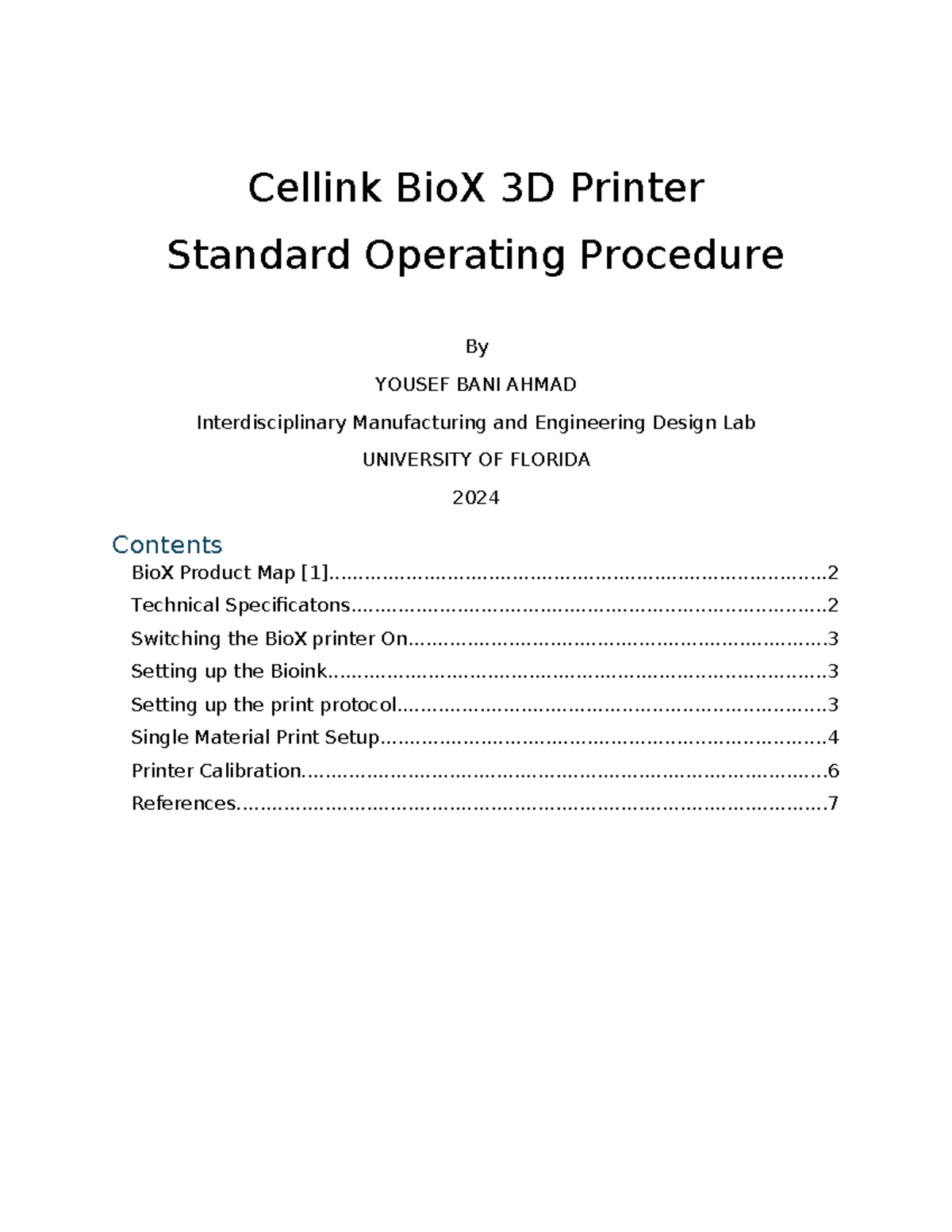 Bio X SOP - yes yes no no - Cellink BioX 3D Printer Standard Operating ...