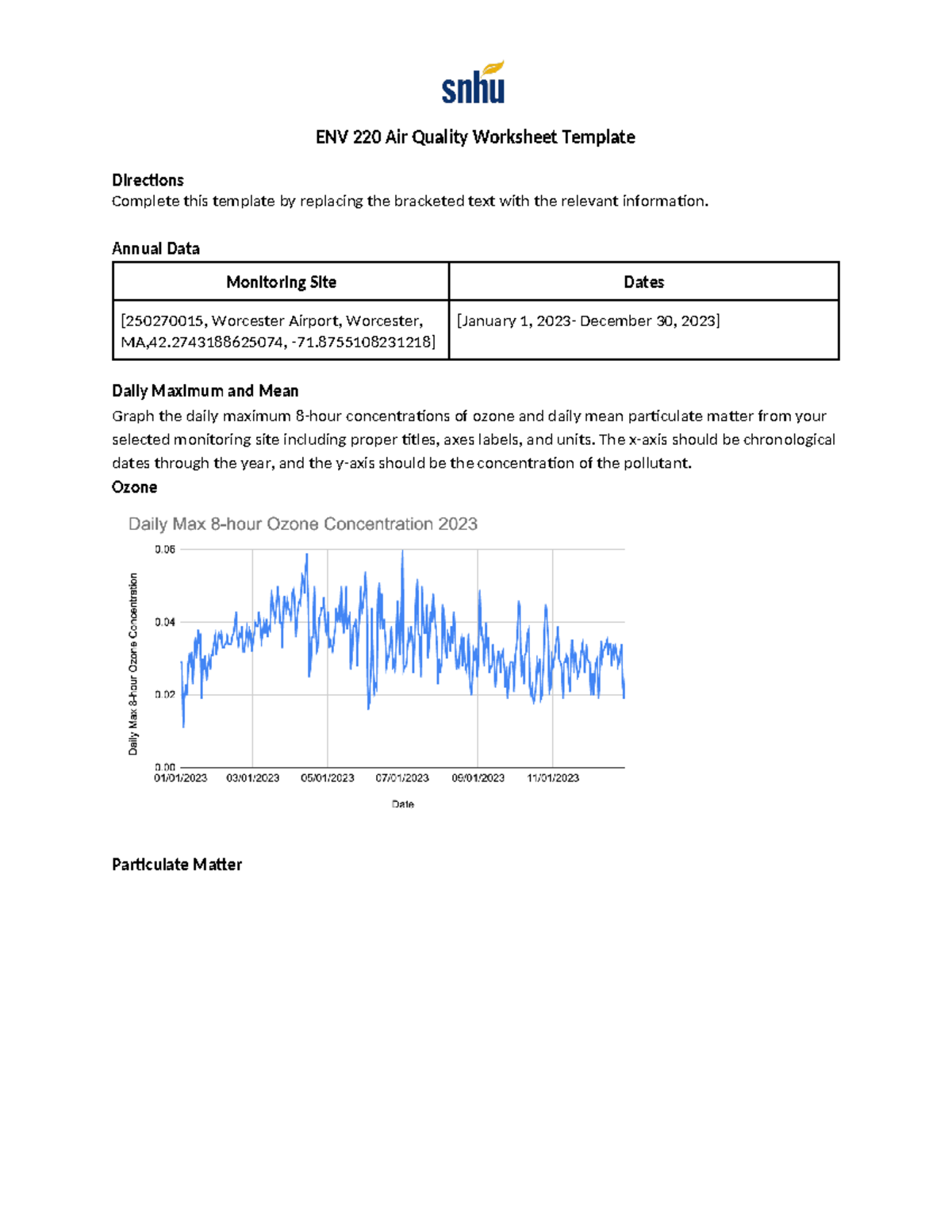ENV 220 Air Quality Worksheet - Annual Data Monitoring Site Dates ...