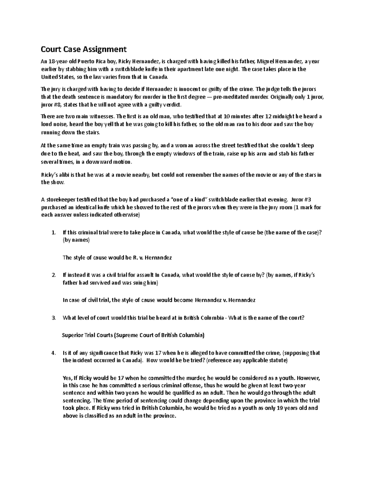 12 Angry Men assignment - Court Case Assignment An Puerto Rica boy ...