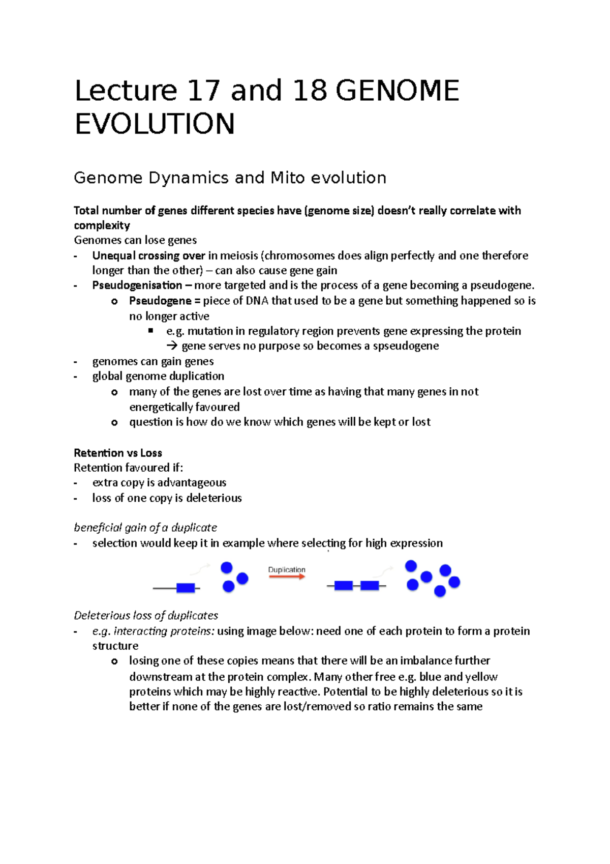 Lecture 17 and 18 Genome Evolution - Lecture 17 and 18 GENOME EVOLUTION ...