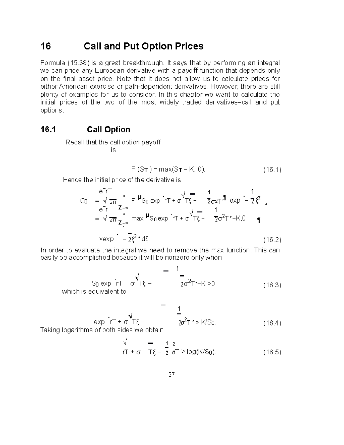 Note 8 - notes - 16 Call and Put Option Prices Formula (15) is a great ...