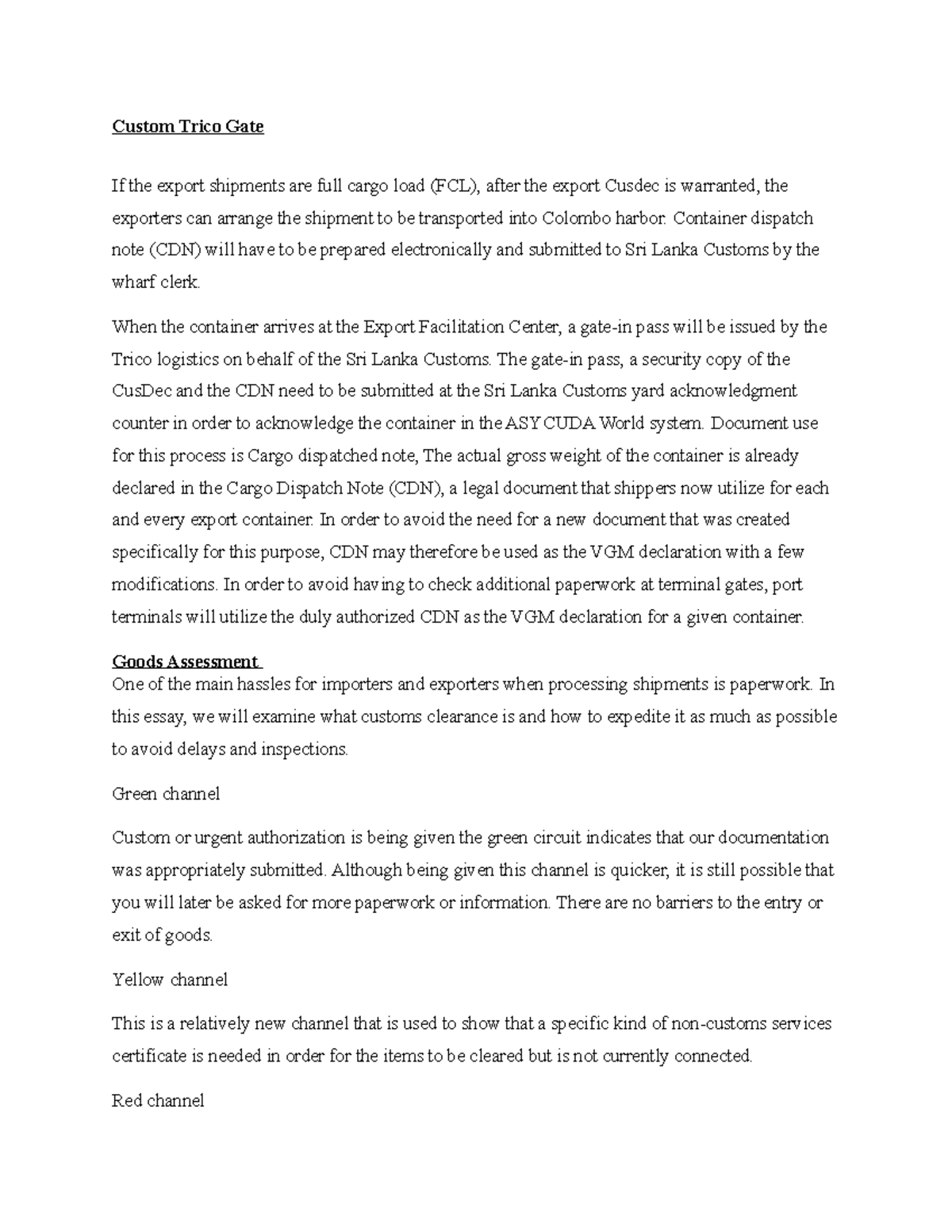 Custom Trico Gate - Container dispatch note (CDN) will have to be ...