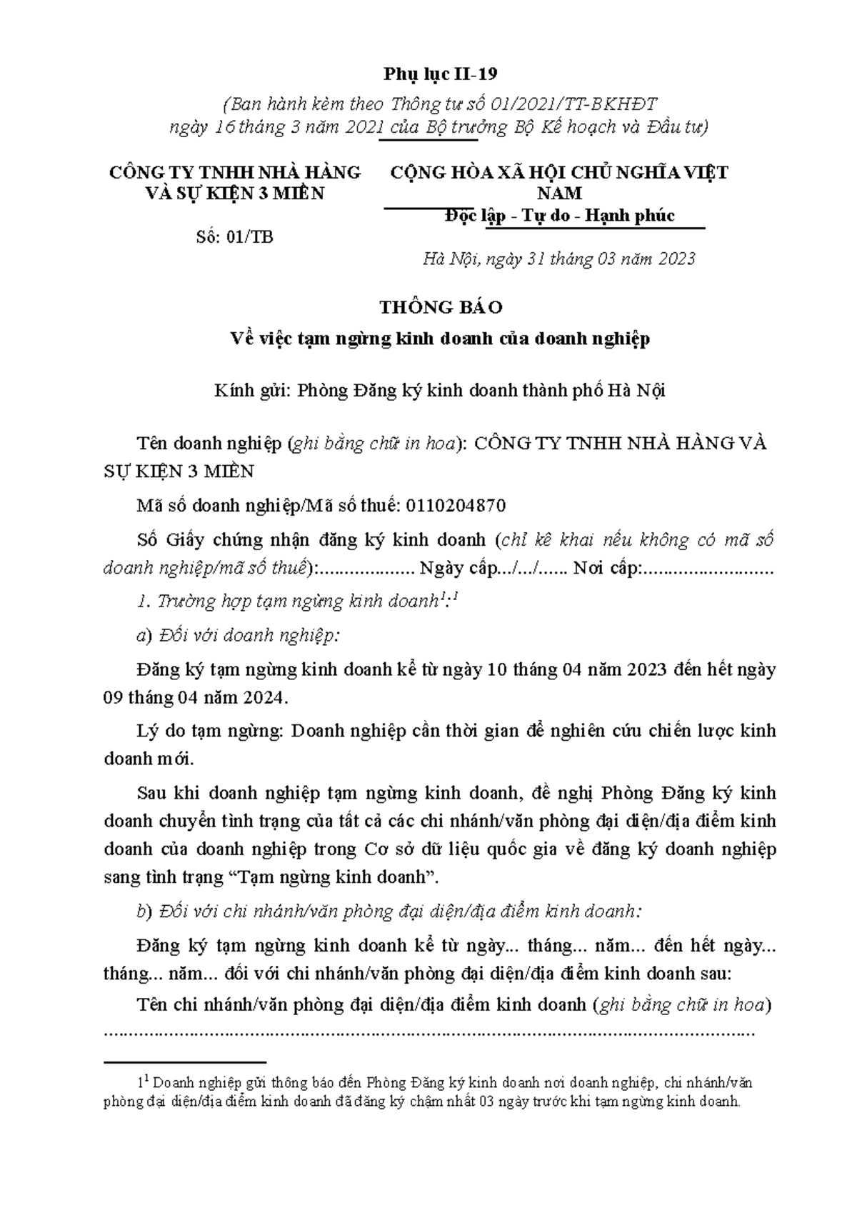 Phụ lục II - ko co j - Phụ lục II- (Ban hành kèm theo Thông tư số 01 ...