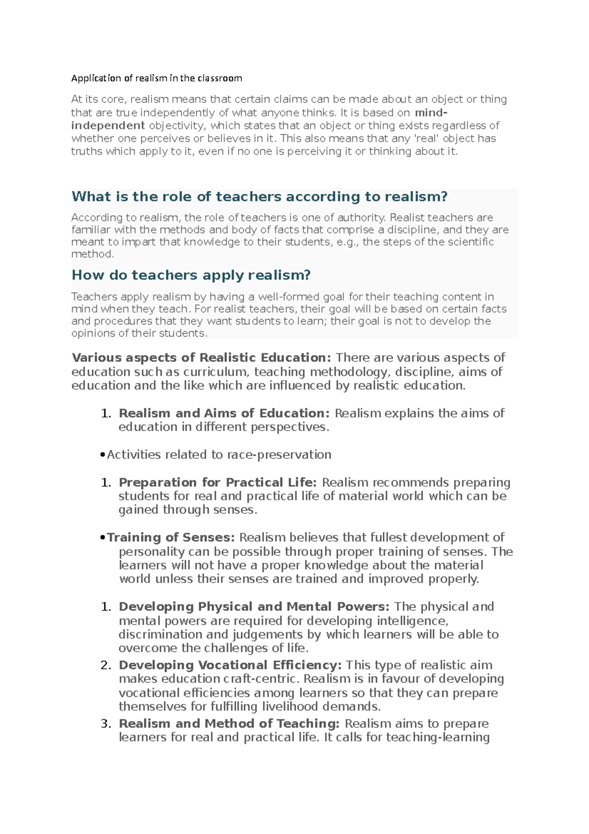 Realism - Application of realism in the classroom At its core, realism ...