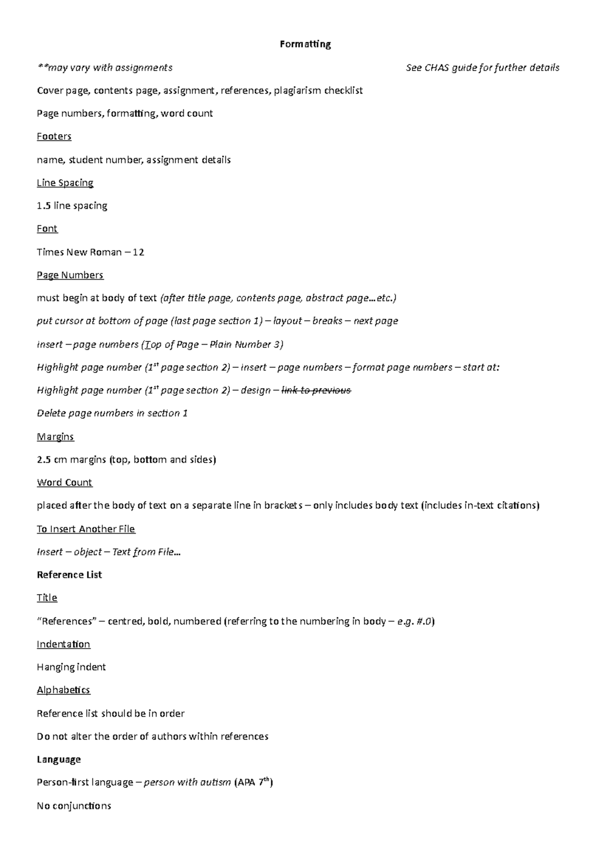 APA 6th Referencing Guide - Formatting **may vary with assignments See ...