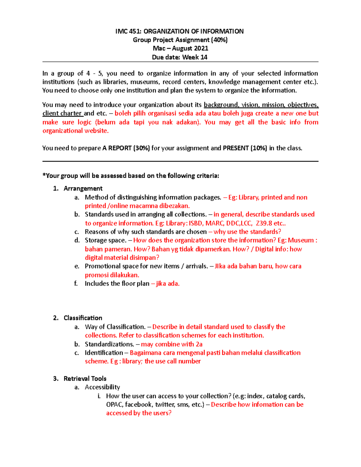 Guideline for final project FOR IMC451 - IMC 451: ORGANIZATION OF ...