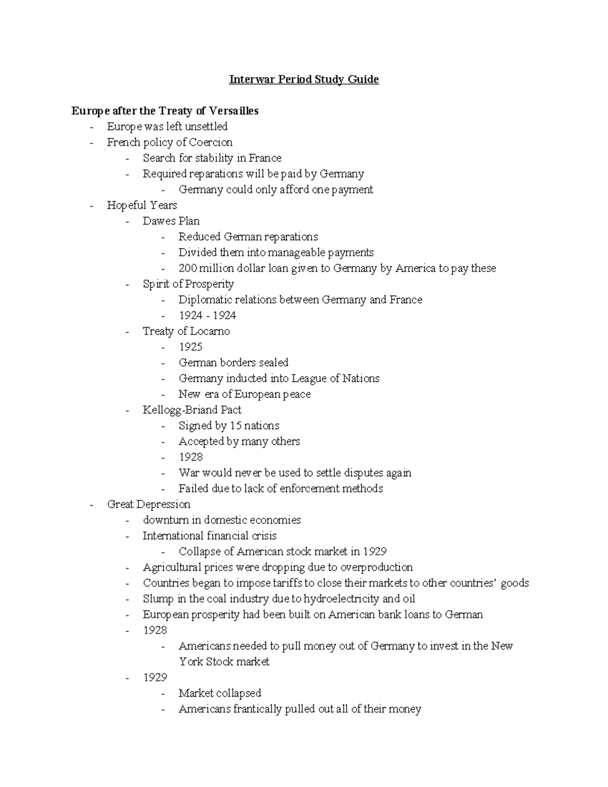 Interwar Period Study Guide - Interwar Period Study Guide Europe after ...