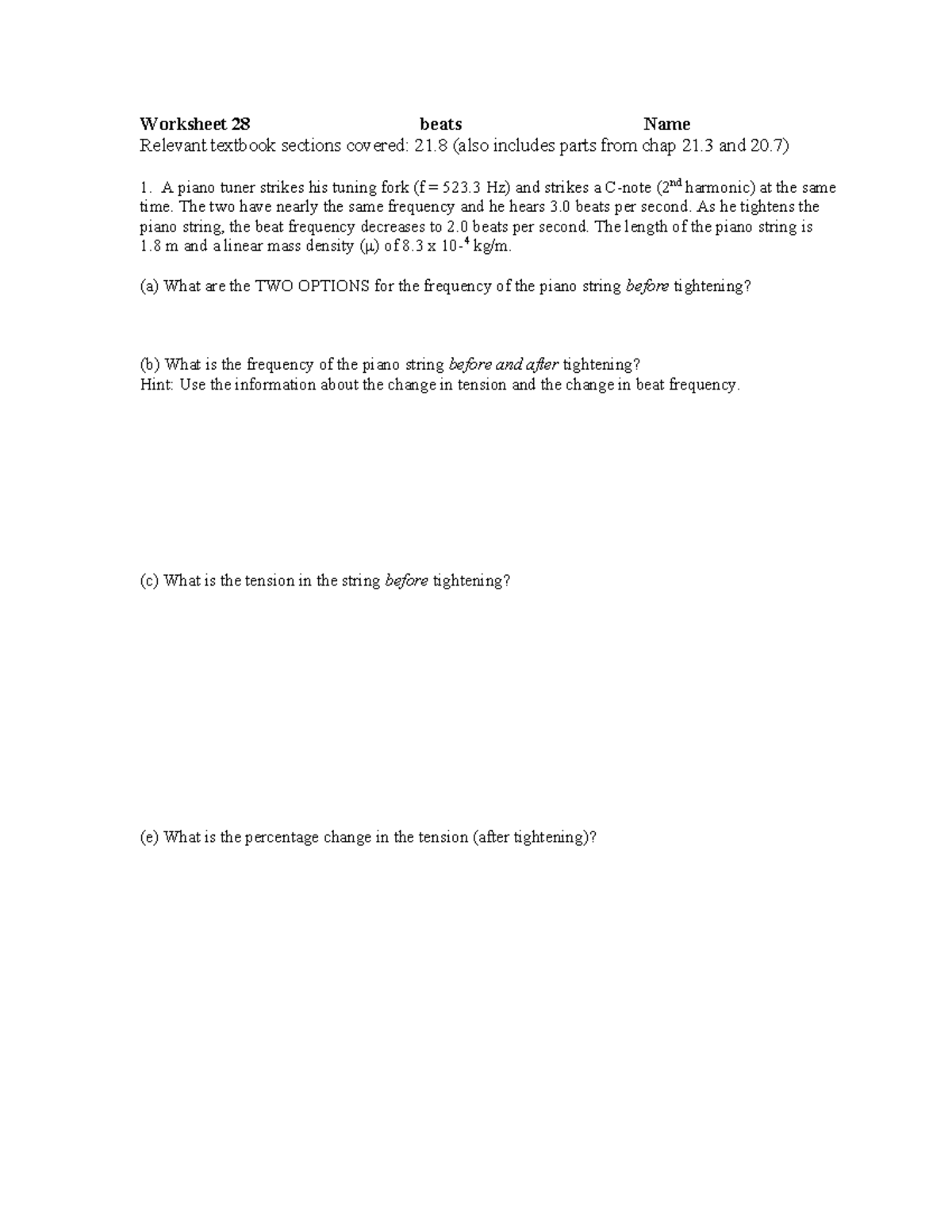 Worksheet-28 - found online - Worksheet 28 beats Name Relevant textbook ...