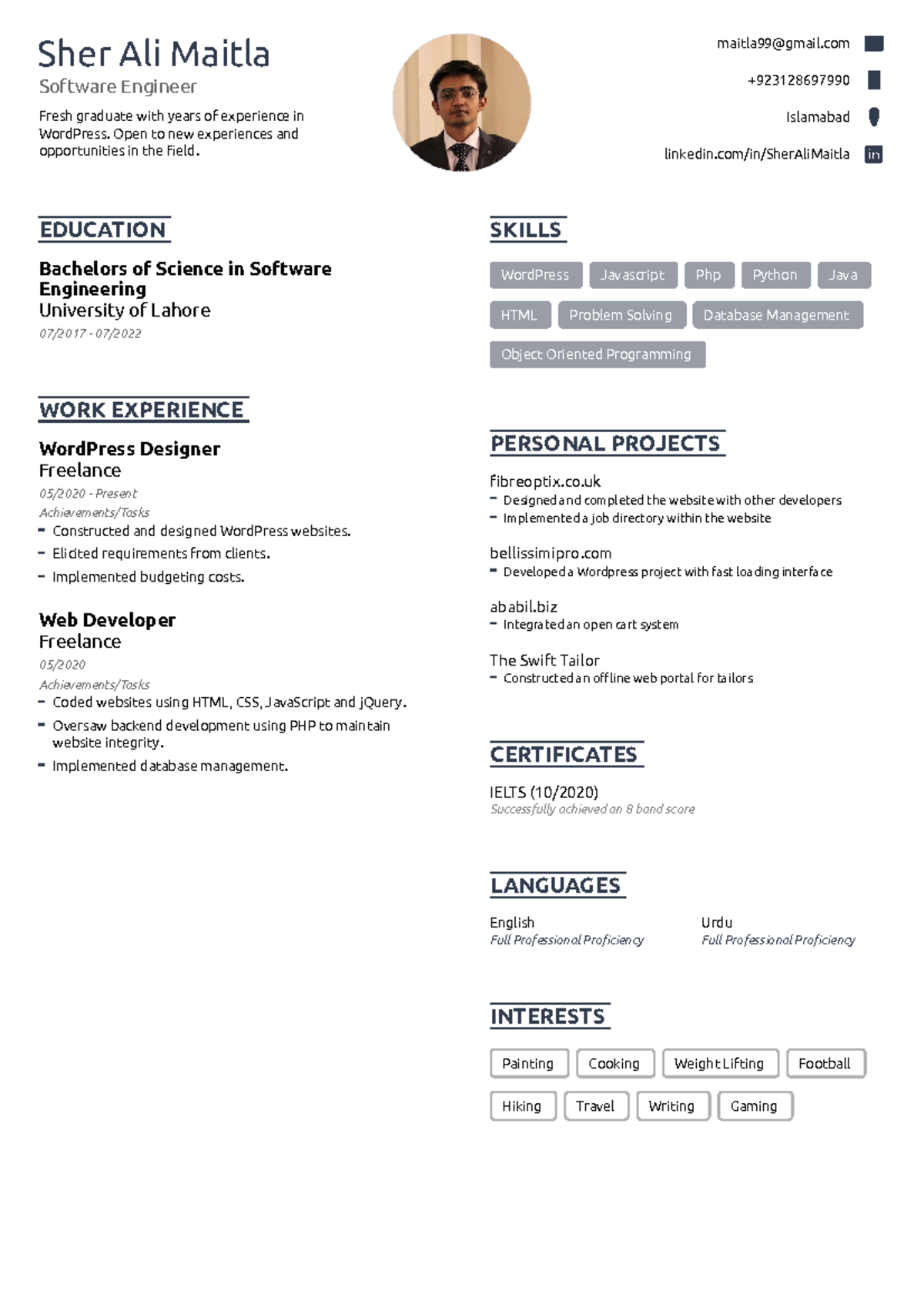 Sher's Resume-3 - My cv - Sher Ali Maitla Software Engineer Fresh ...