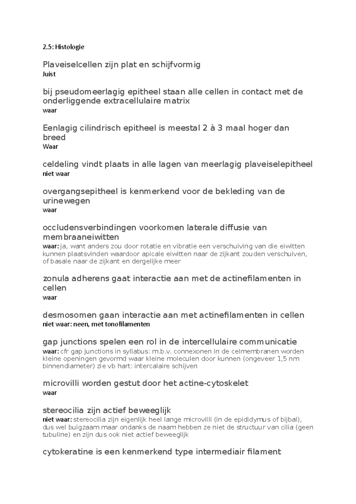 Voorbeeldvragen met antwoorden, Histologie - 2: Histologie ...