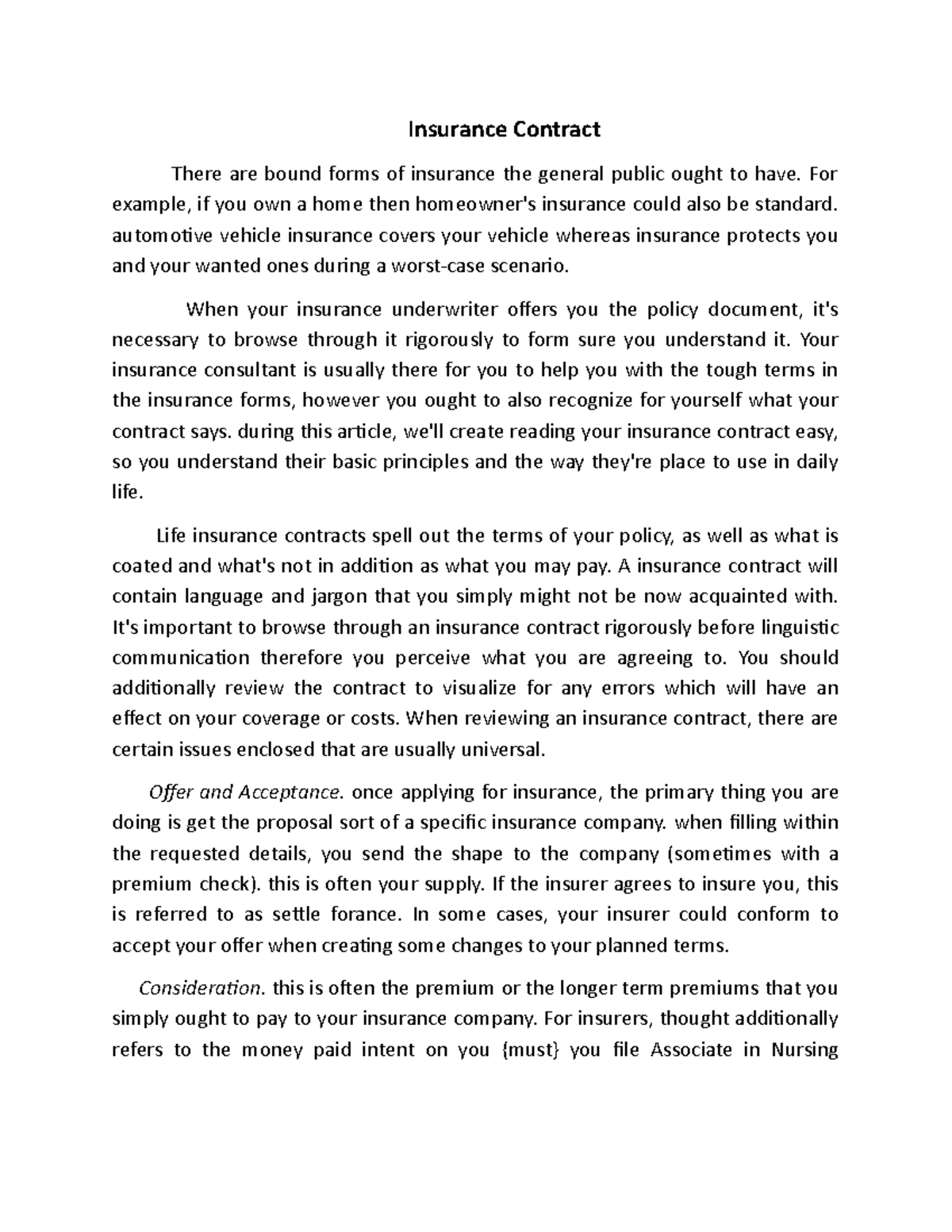 Insurance Contract - Insurance Contract There are bound forms of ...