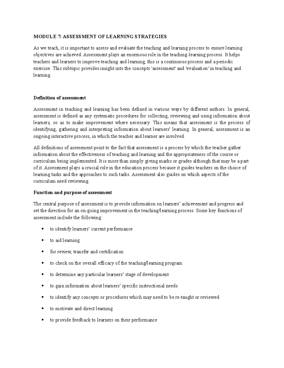 Prof-Elective 2-Module 7 - MODULE 7: ASSESSMENT OF LEARNING STRATEGIES ...