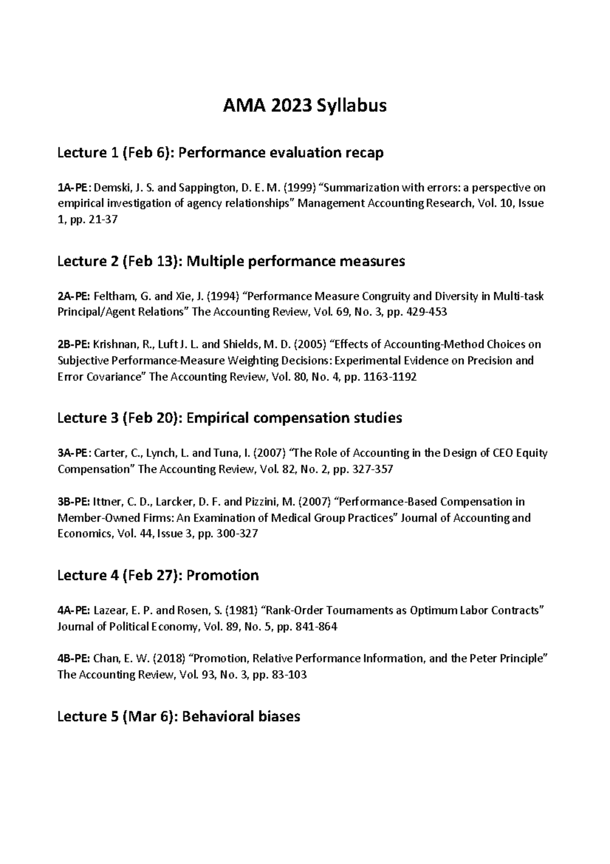 AMA 2023 Syllabus - lektion - AMA 2023 Syllabus Lecture 1 (Feb 6 ...