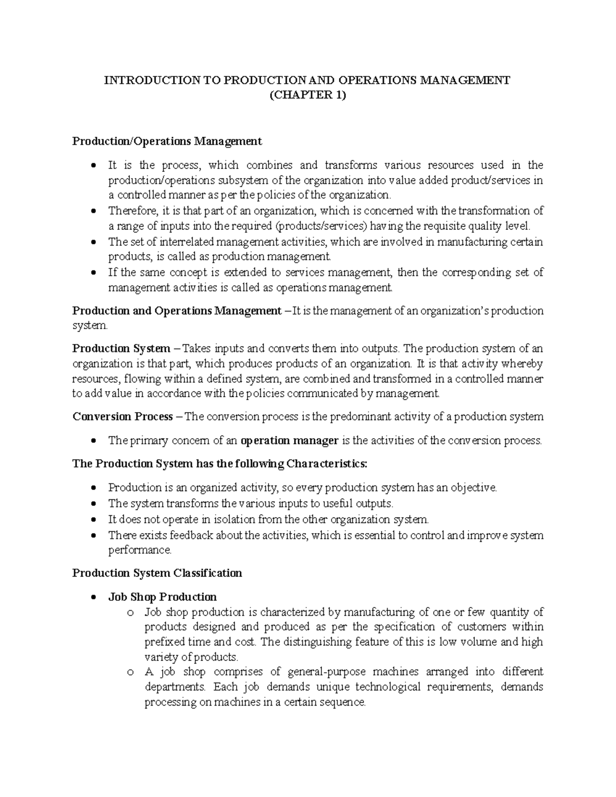 CBME Chapter 1 Reviewer - INTRODUCTION TO PRODUCTION AND OPERATIONS MANAGEMENT (CHAPTER 1) - Studocu