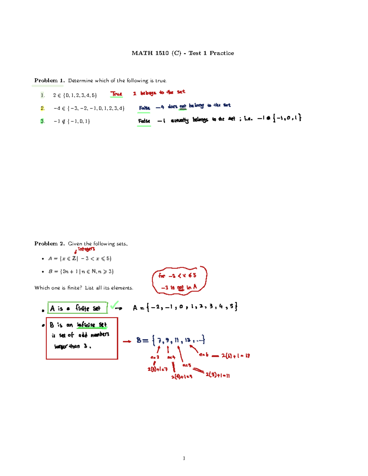 Test 1 Practice (Solution) - MATH 1510 (C) - Test 1 Practice Problem 1 ...
