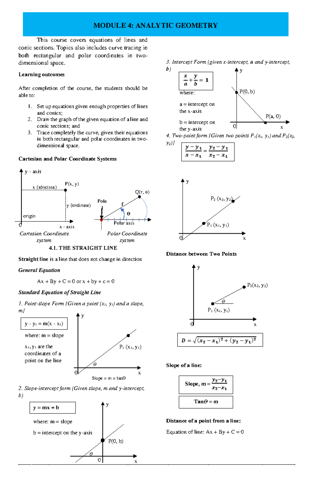 Analytic Geometry Rev1 - This course covers equations of lines and ...