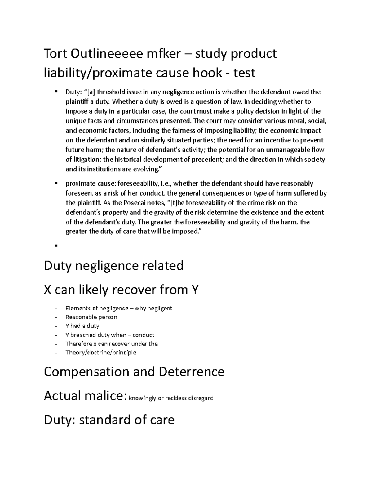 Tort final outline - Tort Outlineeeee mfker – study product liability ...