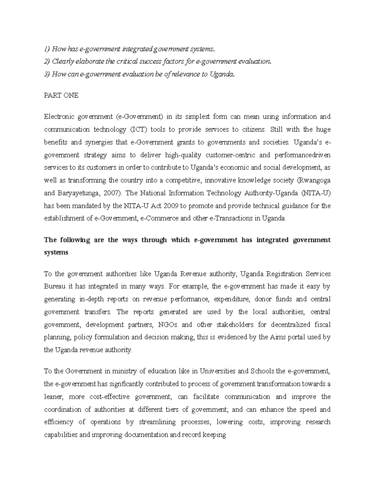 E- Government - 1) How has e-government integrated government systems ...