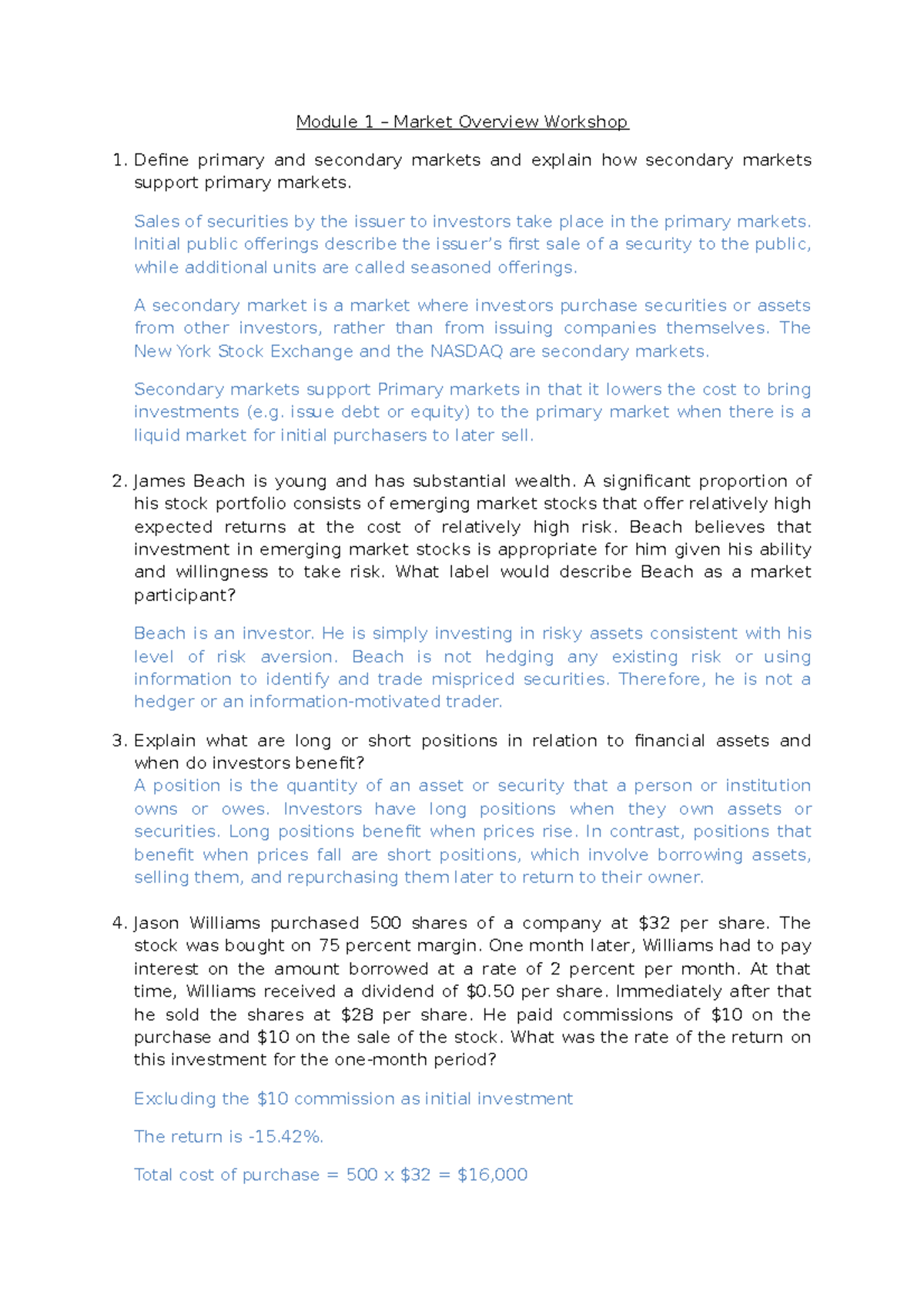 1 Overview Workshop Answers revised - Module 1 – Market Overview ...