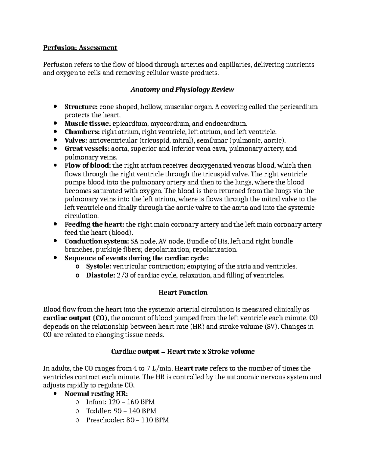 NUR 114 Test 3 - Study guide - Perfusion: Assessment Perfusion refers ...