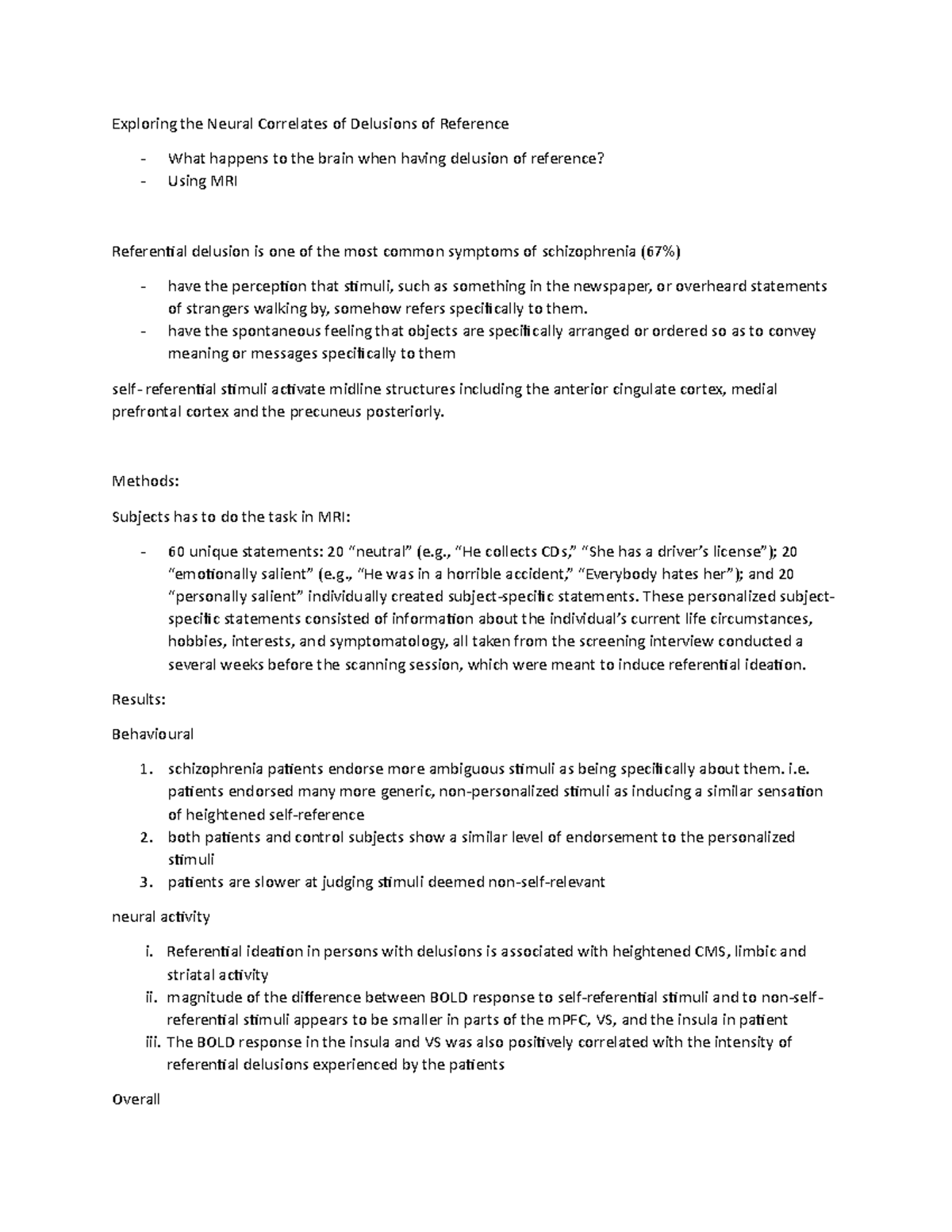 Exploring the Neural Correlates of Delusions of Reference - have the ...