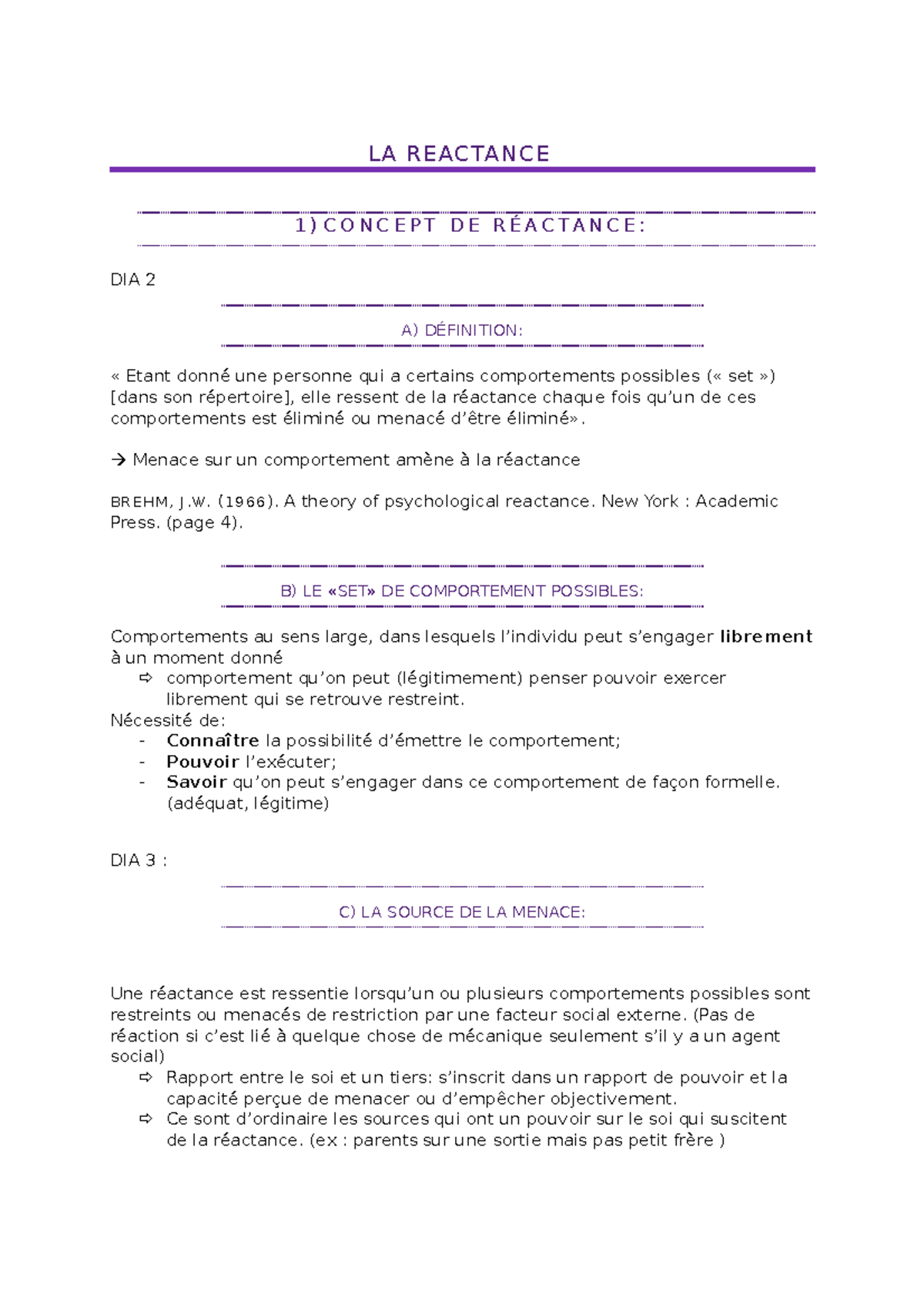 Psychologie sociale : cours 11 / La réactance - L A REACTANCE 1 ) C O N ...