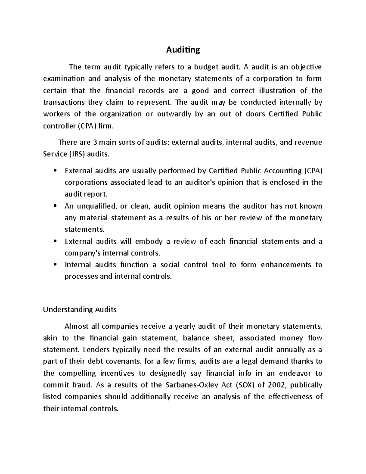 Auditing - Auditing The term audit typically refers to a budget audit ...