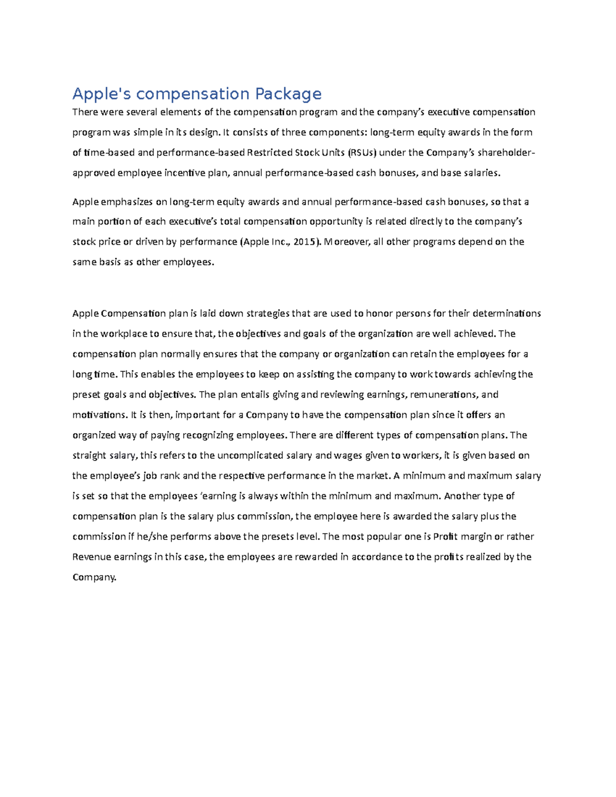 Apple - HRM - Apple's compensation Package There were several elements ...