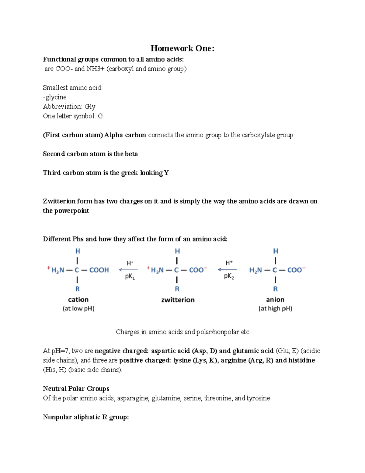 Biochem second test extra notes. (homework one and two) - Homework One ...