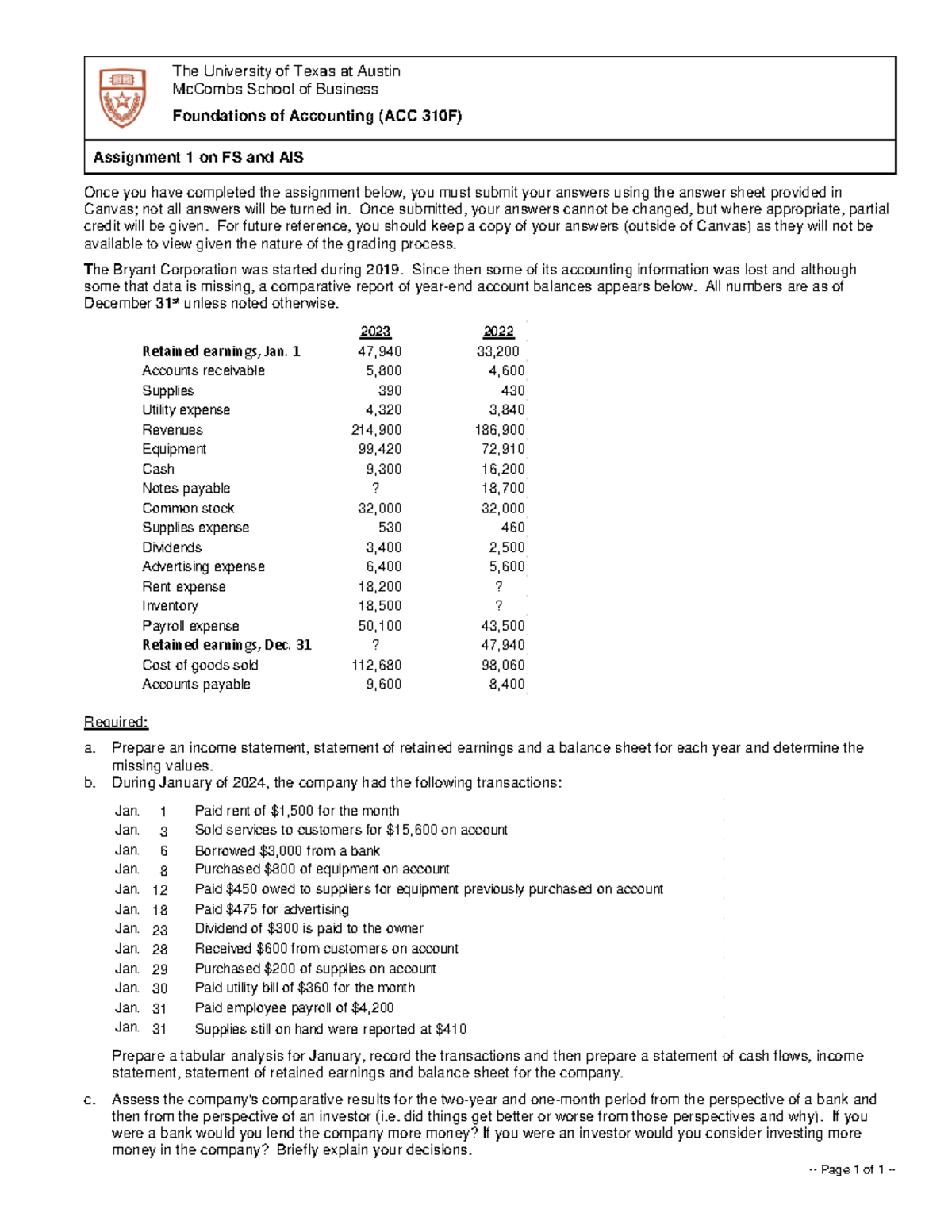 Assignment 1 on FS and AIS - Page 1 of 1 - The University of Texas at ...