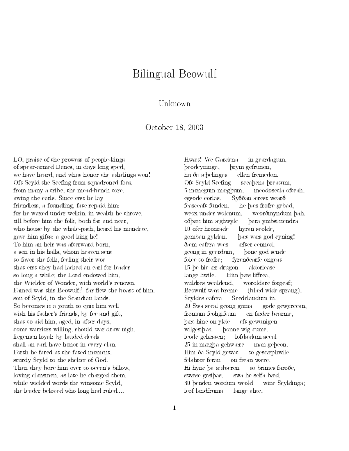 Beowulf w Translation - Bilingual Beowulf Unknown October 18, 2003 LO ...