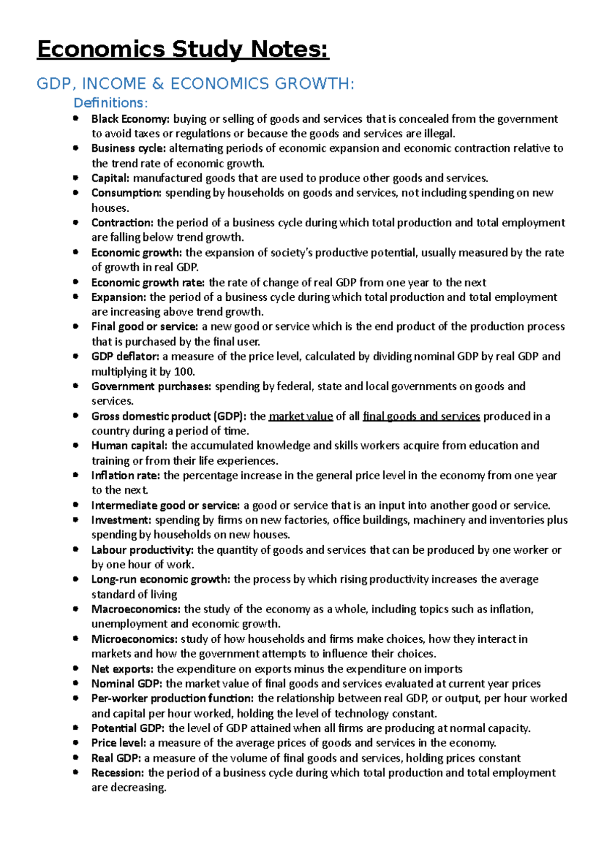 Economics Study Notes - Economics Study Notes: GDP, INCOME & ECONOMICS ...
