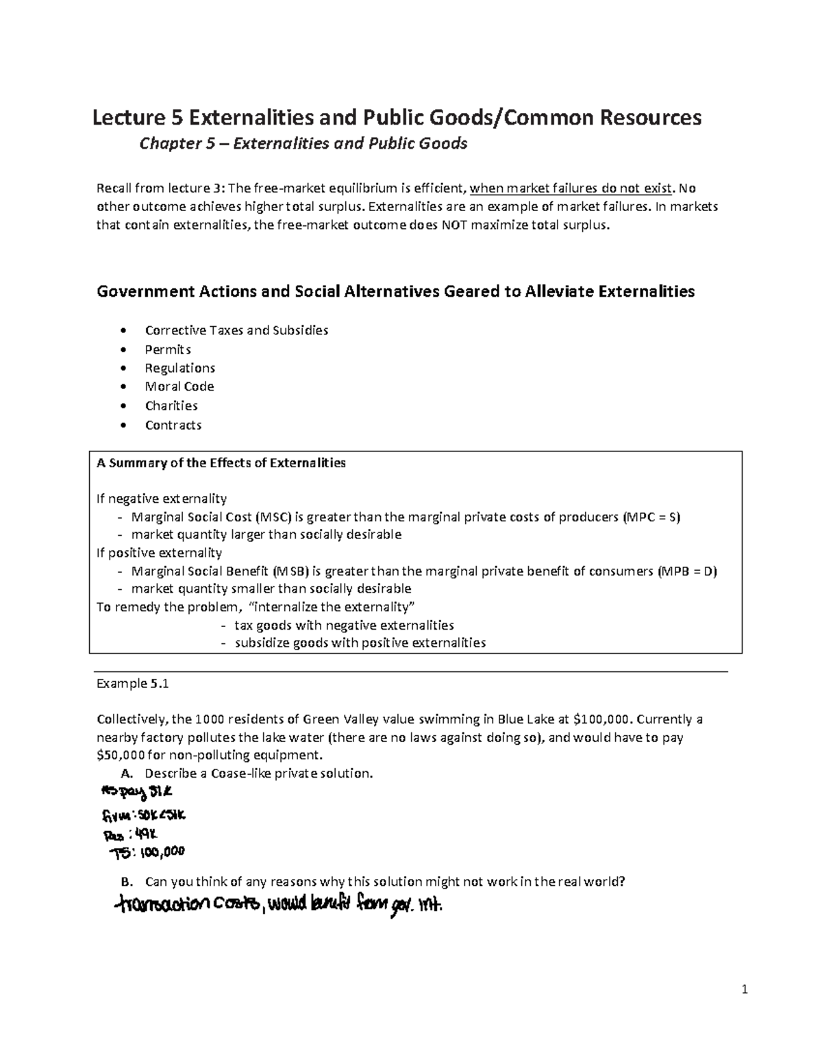 Lecture 5 Externalities and Public Goods-Common Resources - A Summary ...