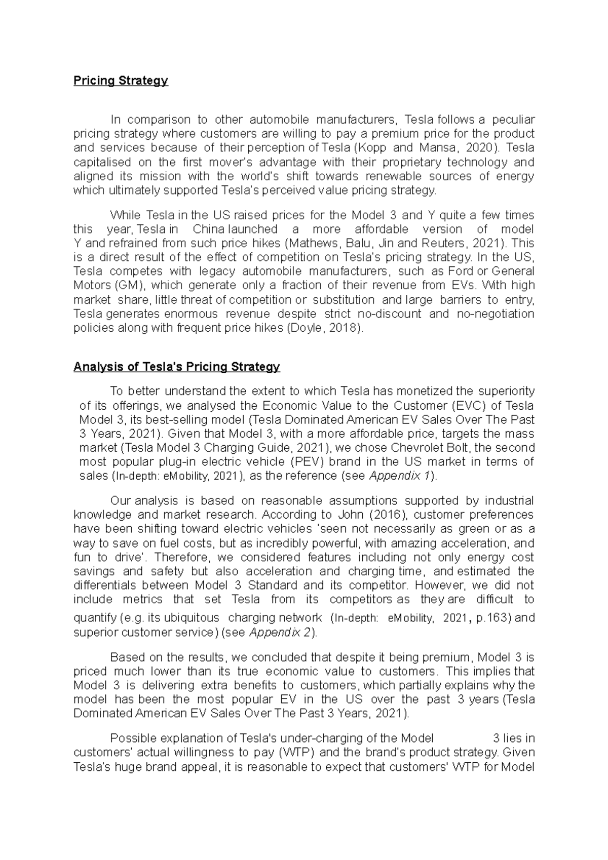 Notes-2 - Analysis of Tesla pricing - Pricing Strategy In comparison to ...