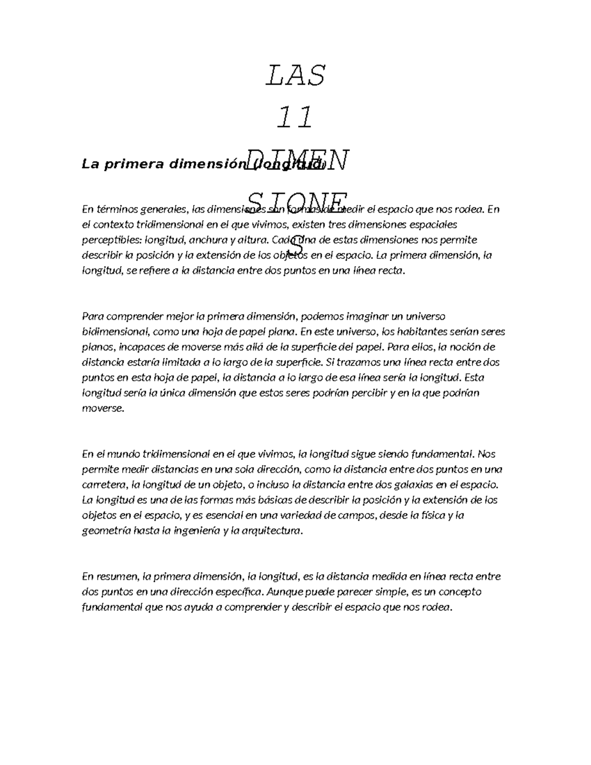 Las 11 dimensiones de alejandro - La primera dimensión (longitud) En ...