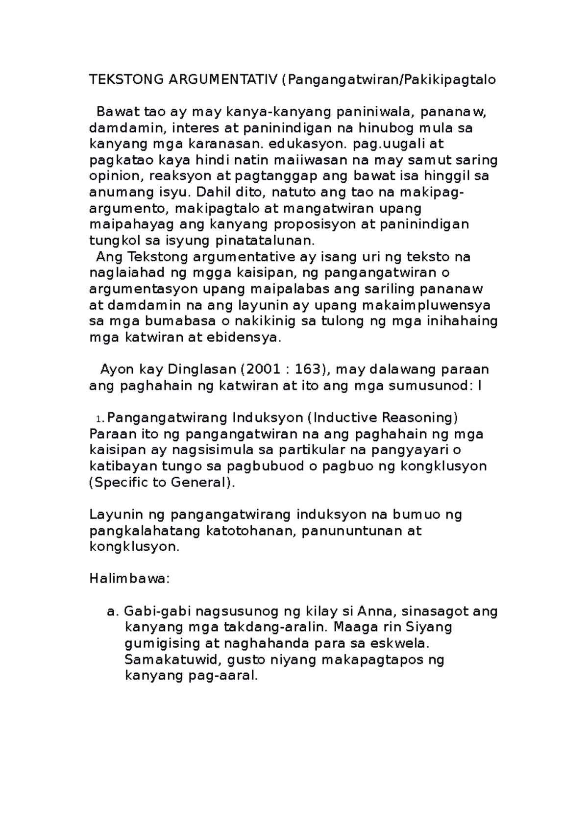 Tekstong Argumentativ - TEKSTONG ARGUMENTATIV (Pangangatwiran ...