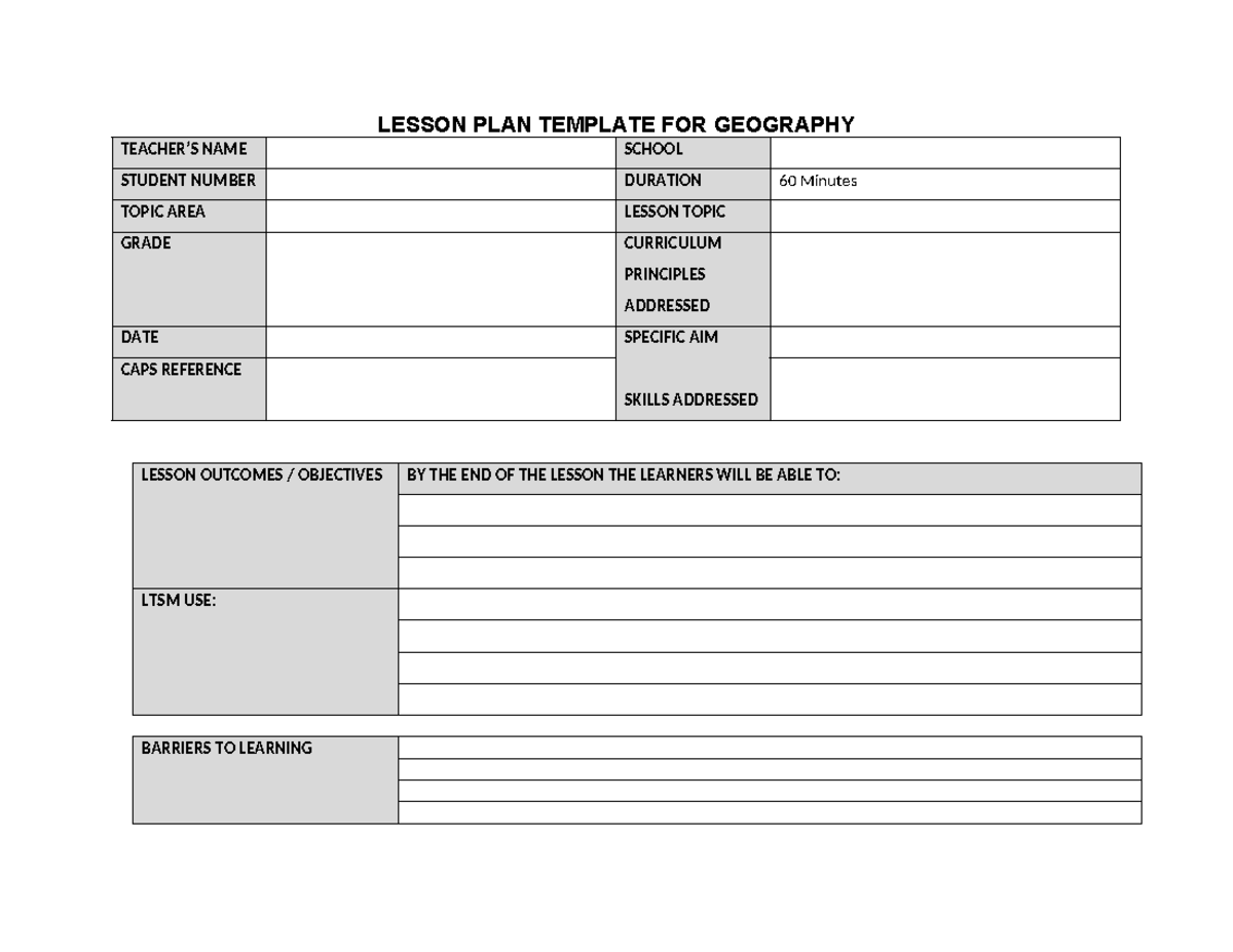 Lesson PLAN Template FOR Geography - LESSON PLAN TEMPLATE FOR GEOGRAPHY ...
