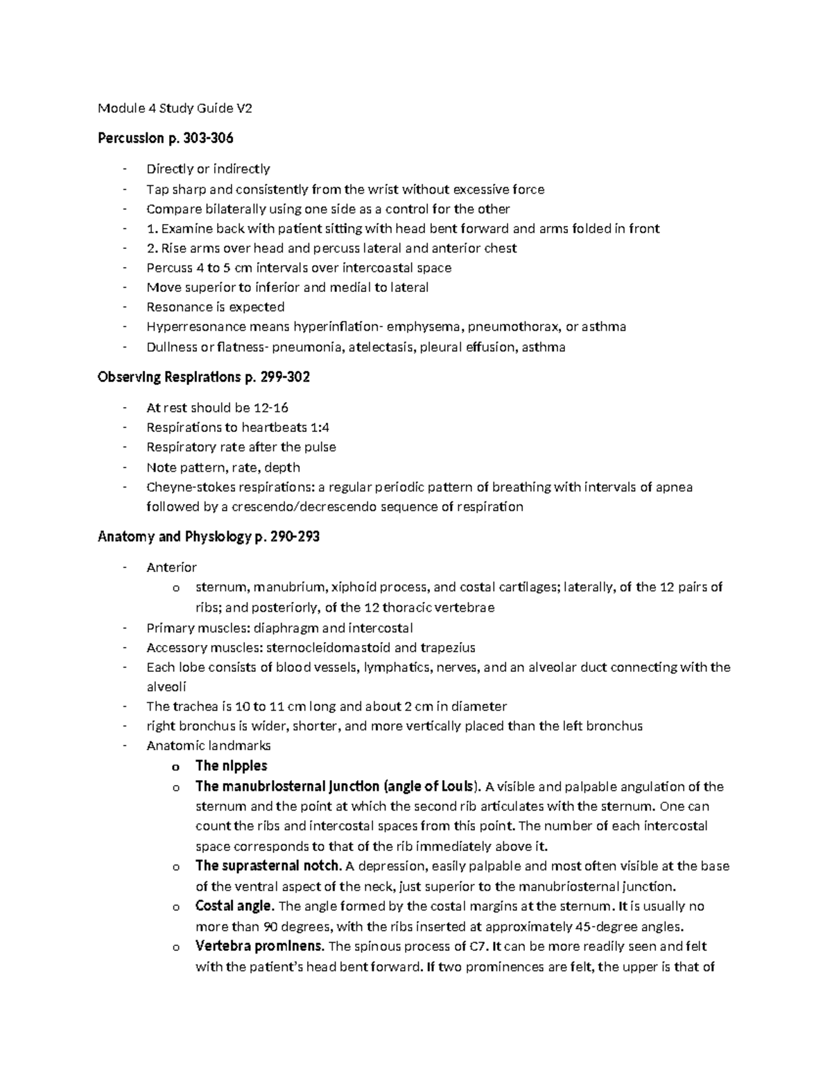 MSN 610 Study guide week 4 - Module 4 Study Guide V Percussion p. 303 ...