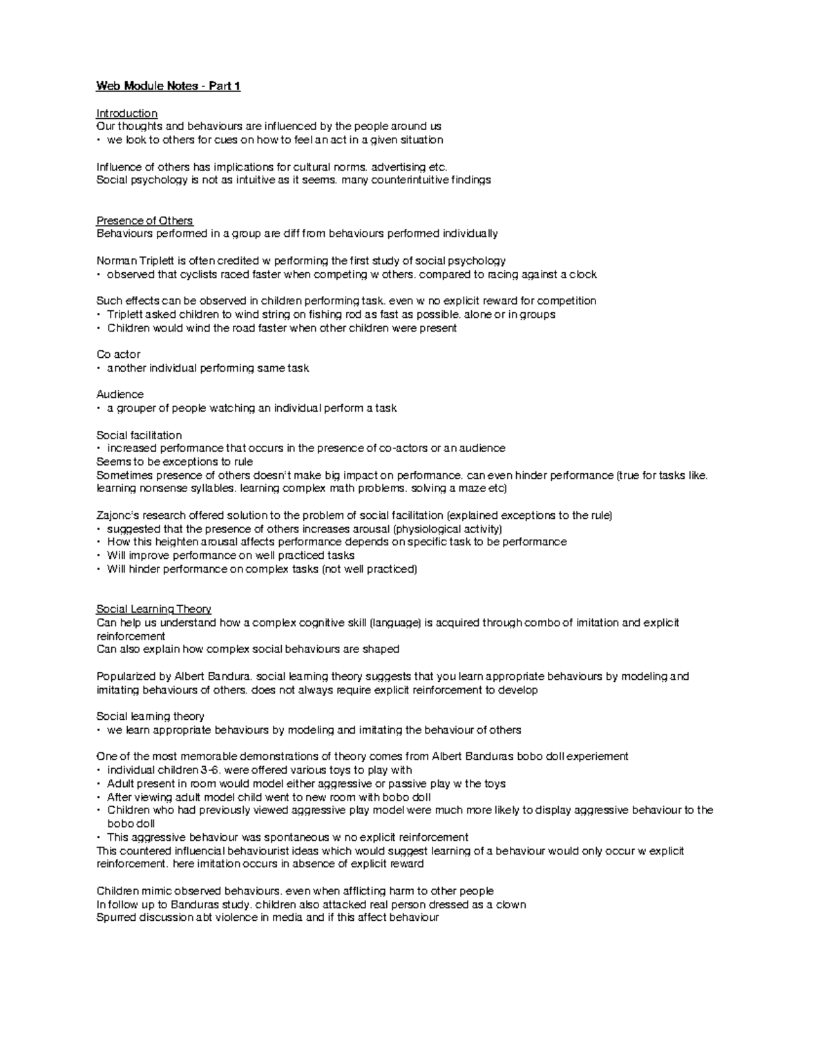 Psych Notes - Influence of Others - Web Module Notes - Part 1 ...