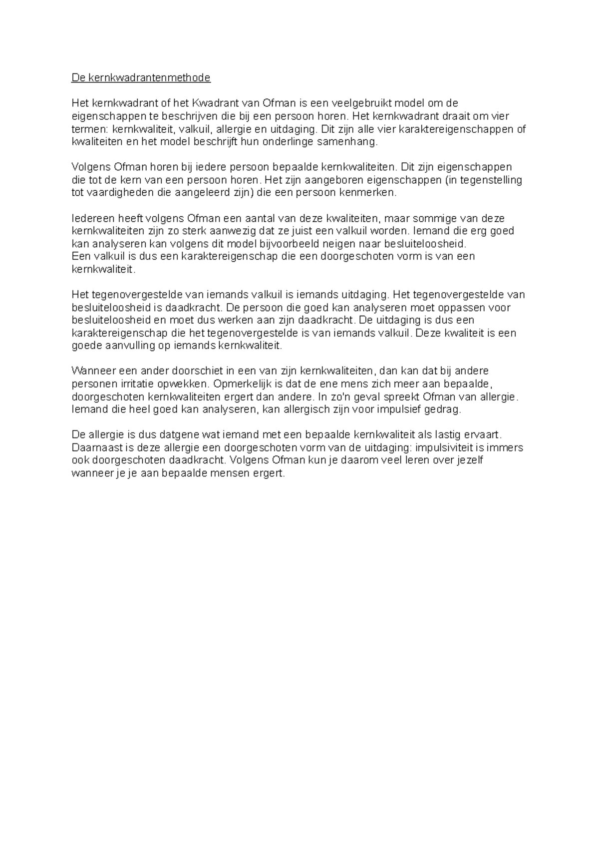 Reflectiemethoden - De kernkwadrantenmethode Het kernkwadrant of het ...