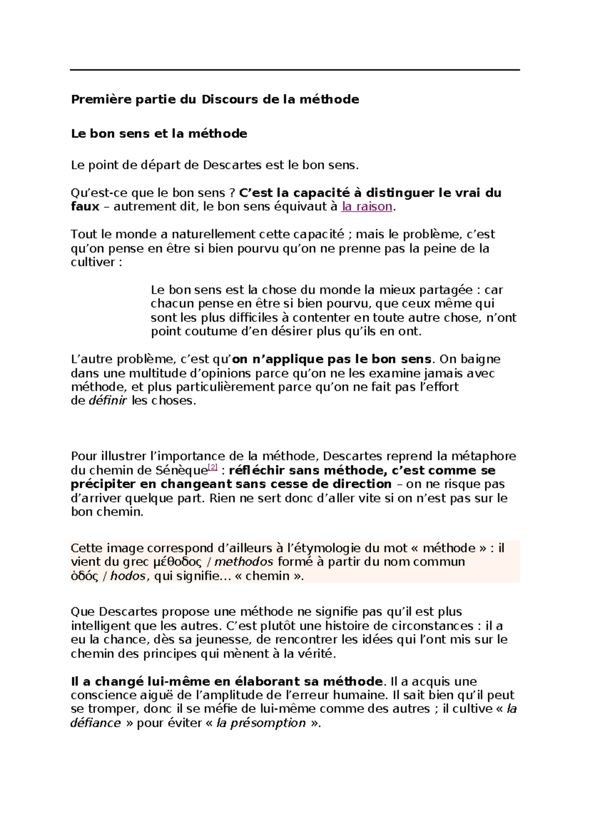 Discours de la méthode - Première partie du Discours de la méthode Le ...
