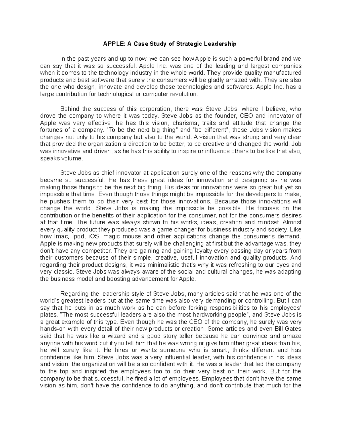 Strategic Management Apple - APPLE: A Case Study of Strategic ...