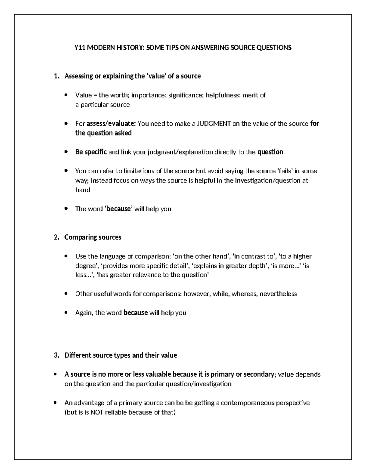 Tips on Source Questions (Stage 6) - Y11 MODERN HISTORY: SOME TIPS ON ...