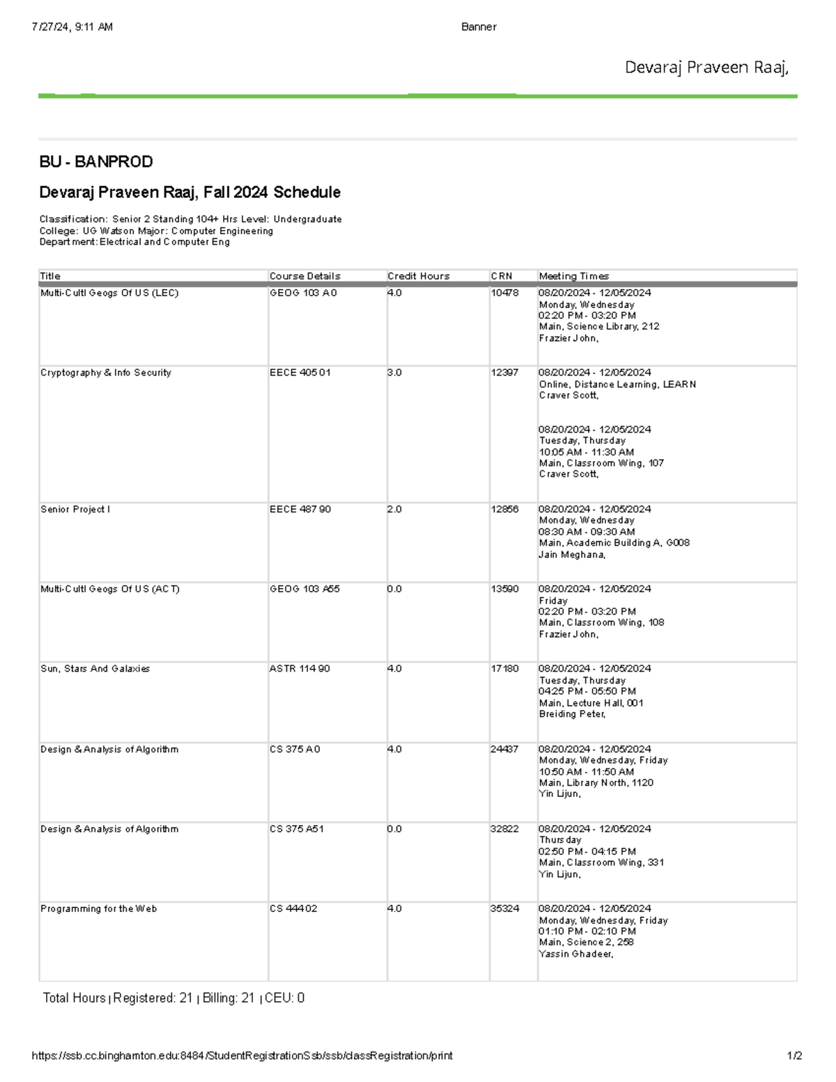 Fall 2024 updated schedule - BU - BANPROD Devaraj Praveen Raaj, Fall 2024 Schedule ...