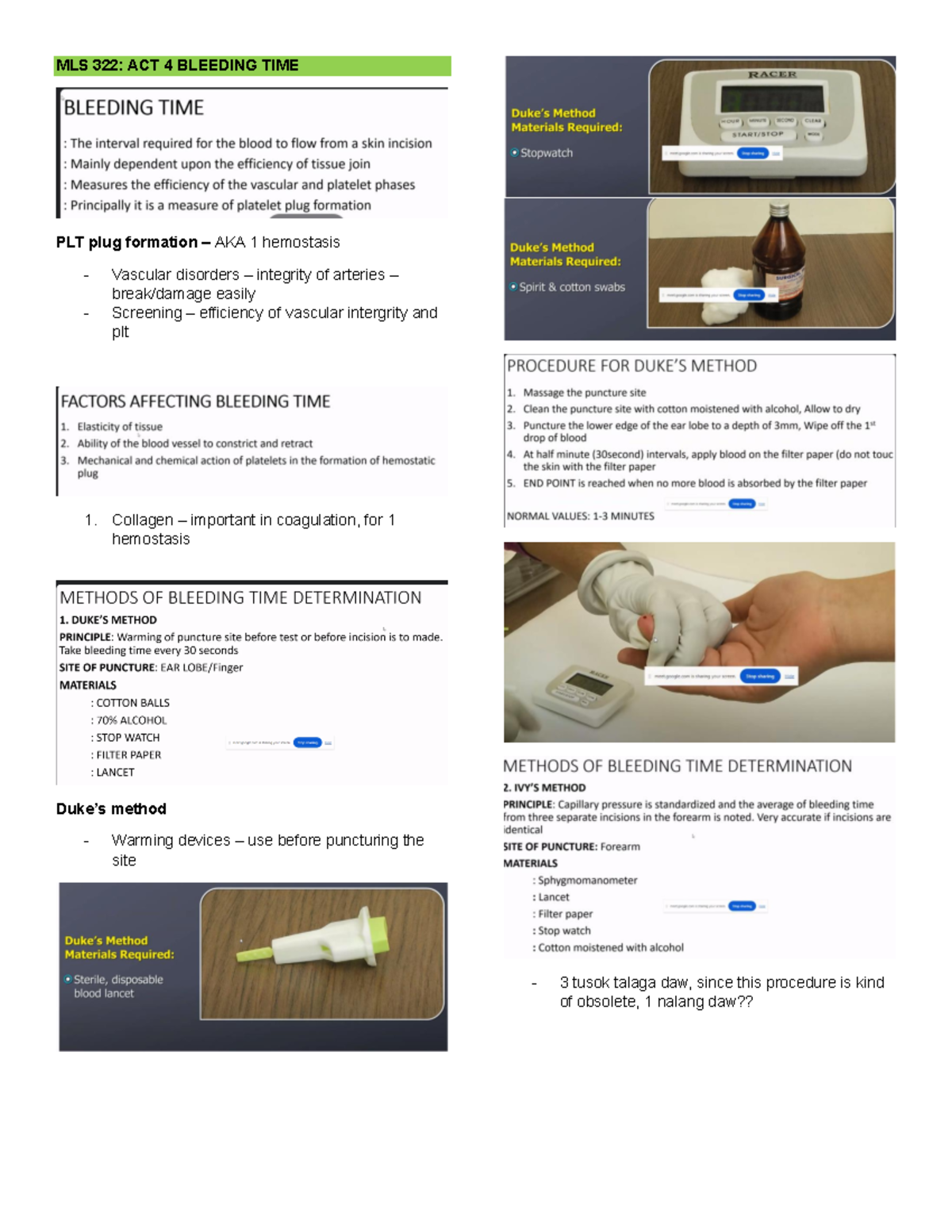Hema-lab-04-04 - Summary Medical Technology - MLS 322: ACT 4 BLEEDING ...
