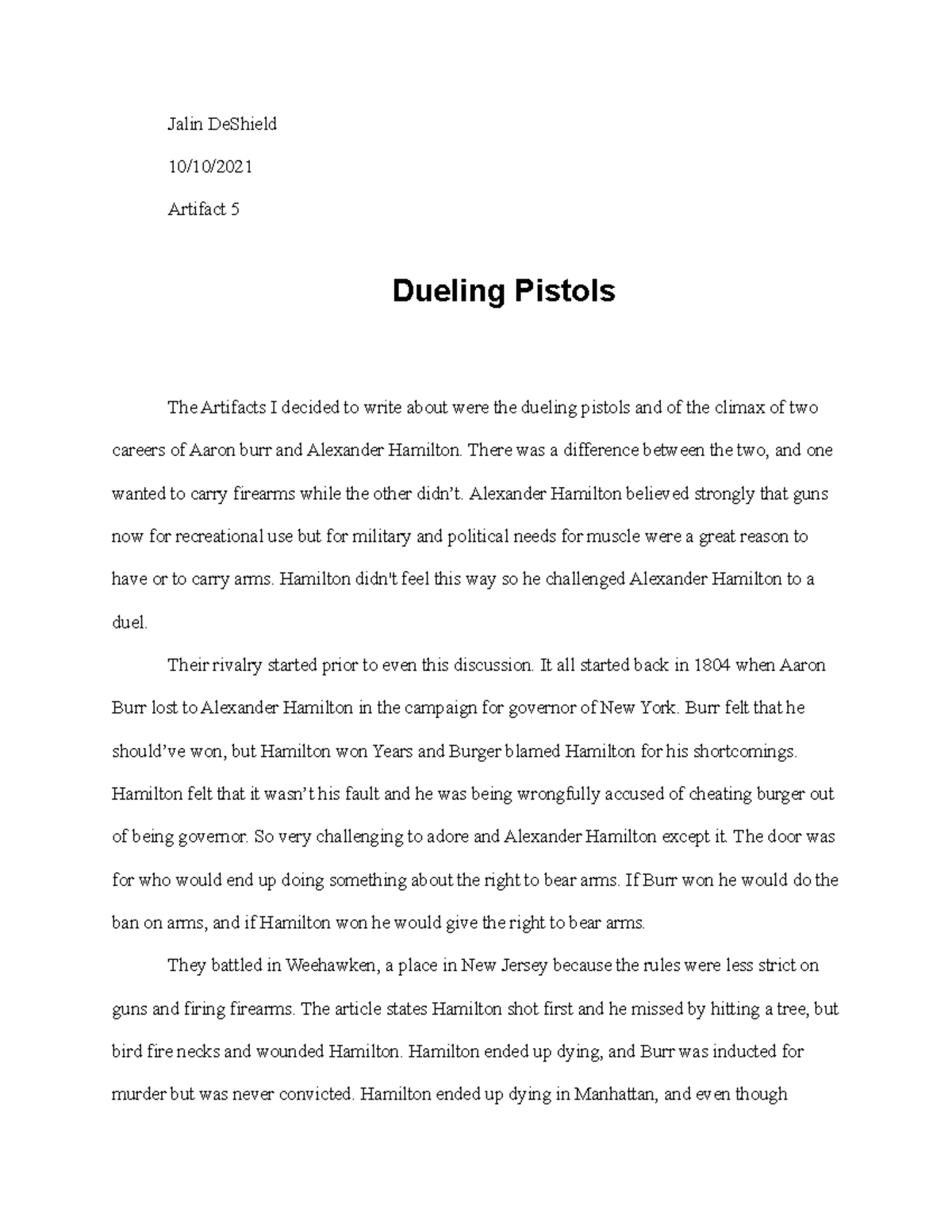 Dueling pistols and the history in 1789 - Jalin DeShield 10/10 ...