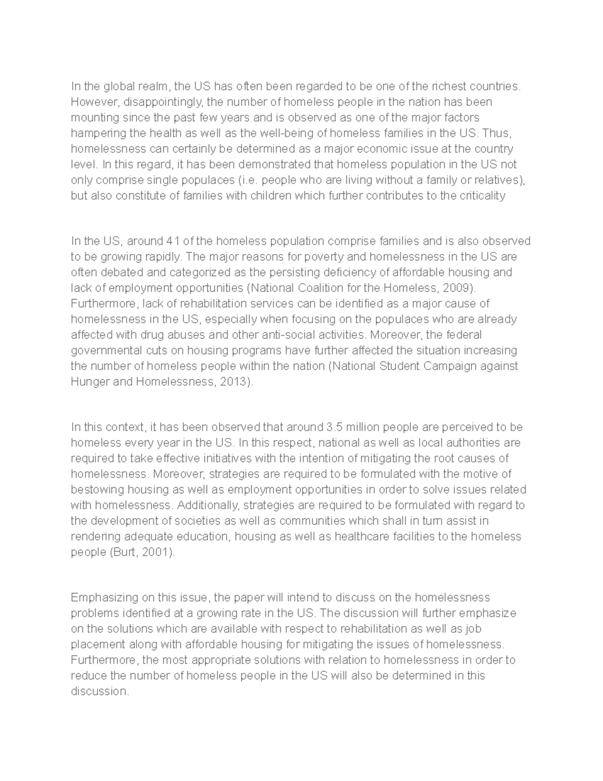 Addressing the Homelessness Issue in America Essay - In the global ...