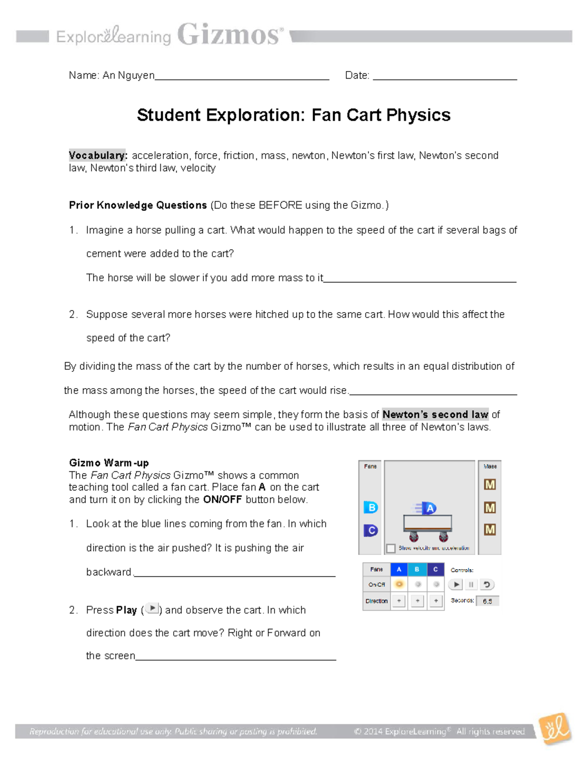 Lesson 4.5 Gizmo Worksheet Physic An Nguyen - Name: An Nguyen Date ...